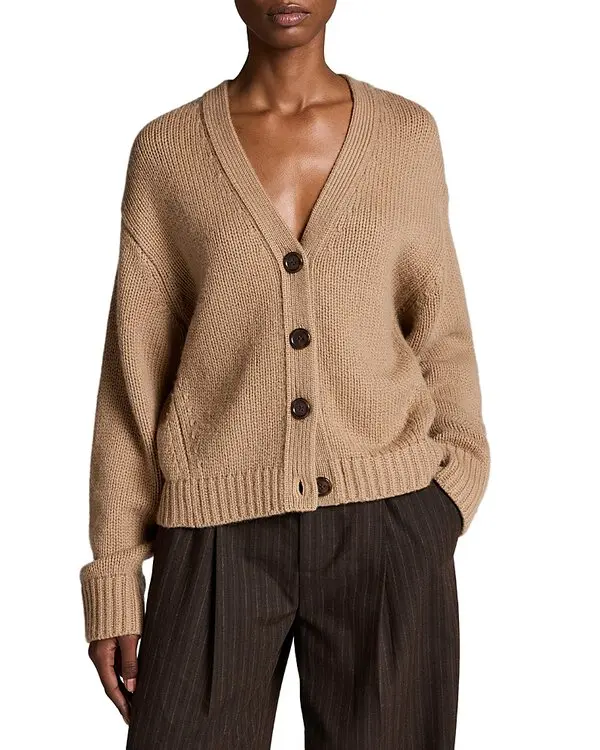 Vince Wool & Cashmere Boxy V Neck Cardigan - Camel