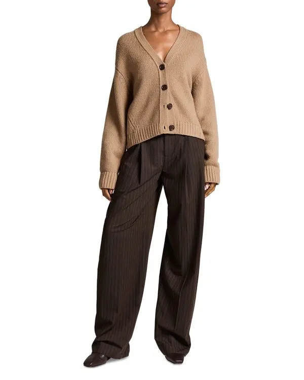 Vince Wool & Cashmere Boxy V Neck Cardigan - Camel