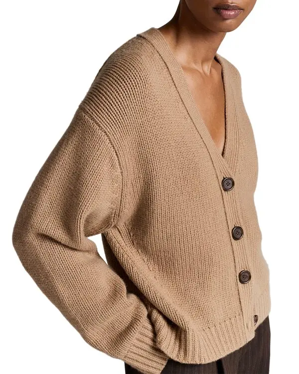 Vince Wool & Cashmere Boxy V Neck Cardigan - Camel
