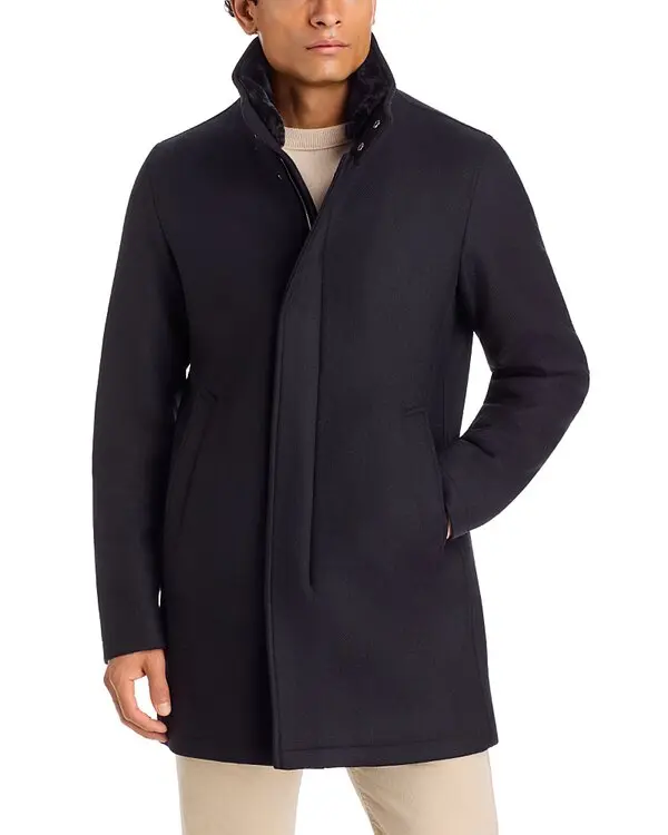 Herno Diagonal Wool Topcoat W/ Removable Fur Collar