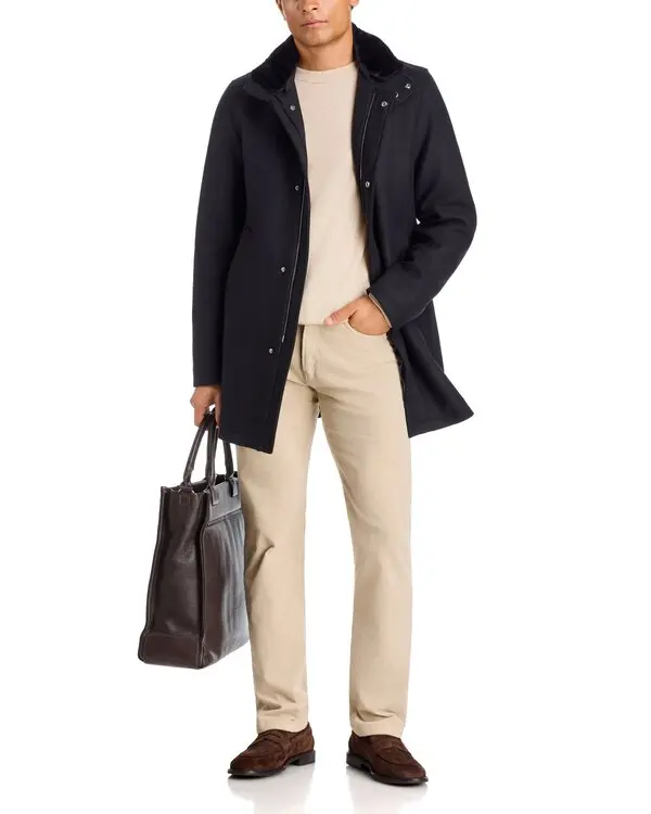 Herno Diagonal Wool Topcoat W/ Removable Fur Collar