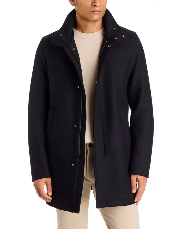 Herno Diagonal Wool Topcoat W/ Removable Fur Collar