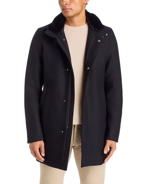 Herno Diagonal Wool Topcoat W/ Removable Fur Collar