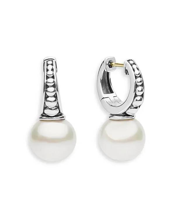 Lagos Sterling Cultured Freshwater Pearl Luna Pearl Drop Huggie Hoop Earrings - Silver