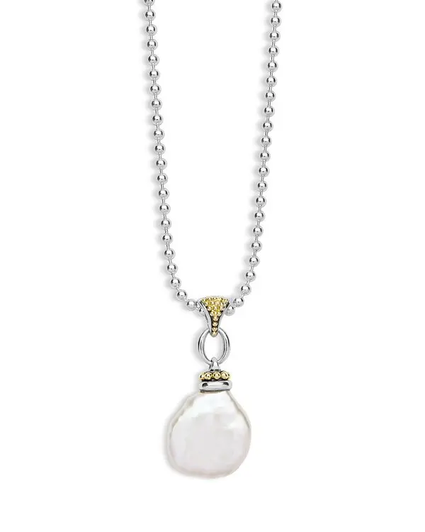Lagos 18k Yellow Gold & Sterling Signature Caviar Cultured Freshwater Pearl Pendant Necklace, 16-18 - Silver