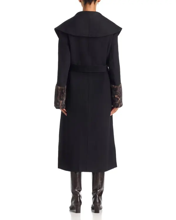 Apparis Jill Wool Faux Fur Trim Belted Long Coat