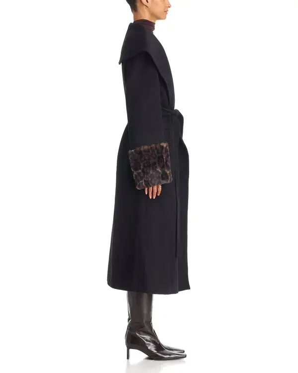Apparis Jill Wool Faux Fur Trim Belted Long Coat