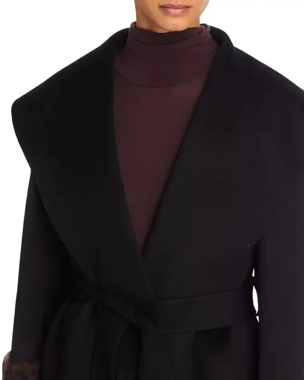 Apparis Jill Wool Faux Fur Trim Belted Long Coat