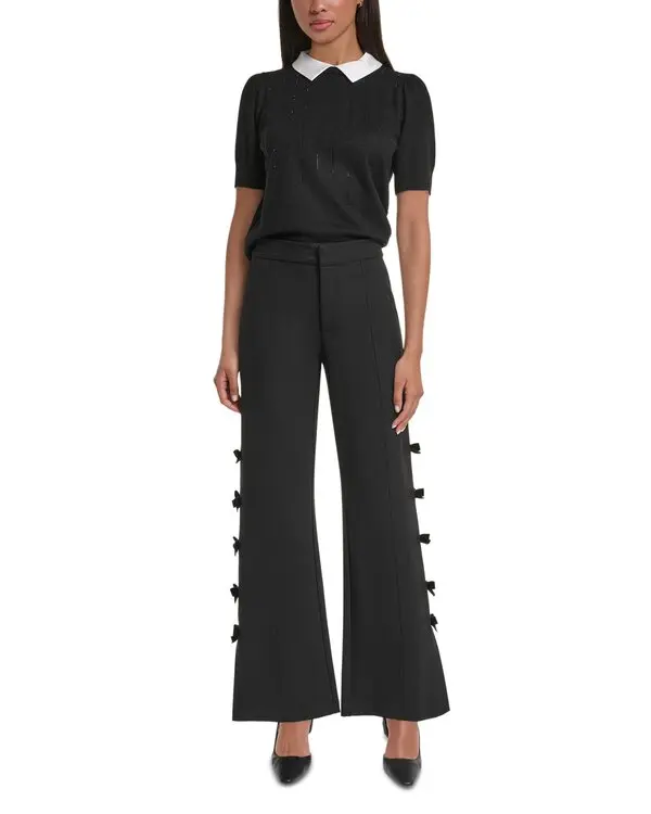 Karl Lagerfeld Paris Bow Trim Detail Relaxed Fit Pants