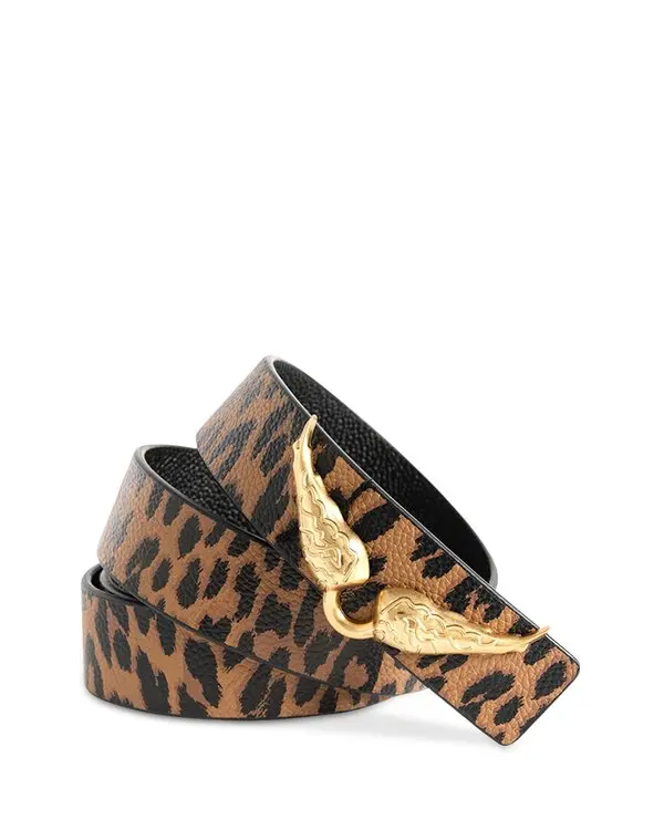 Zadig&Voltaire Zv Wings Reversible Animal Print Leather Belt - Brandy