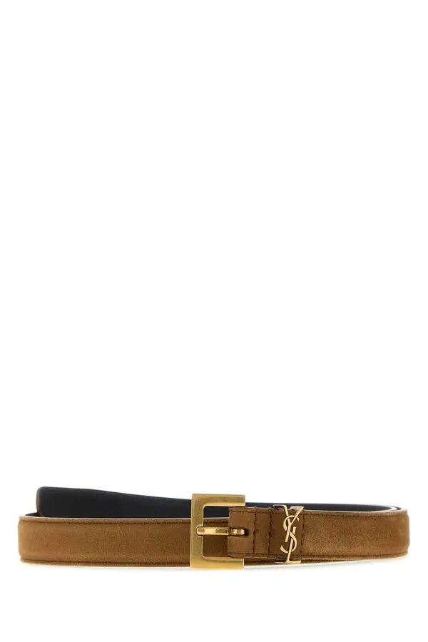 Saint Laurent Mini Suede Belt - Camel