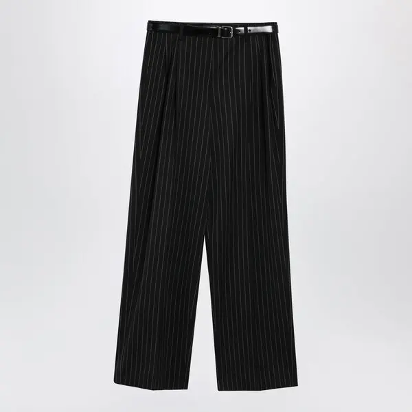DOLCE E GABBANA Pinstripe Belted Trousers With Wide Straight Leg