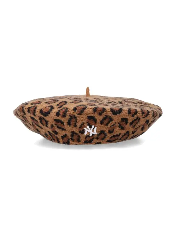 New Era Leopard Print Wool Beret - Marrone
