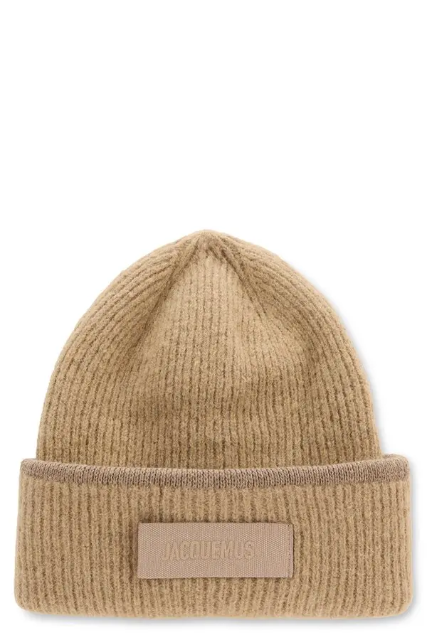 Jacquemus Knitted Turn-up Beanie With Bent Top - Camel