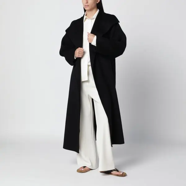 Almada Label Oversized Double-face Wool-cashmere Coat With Stand-up Collar