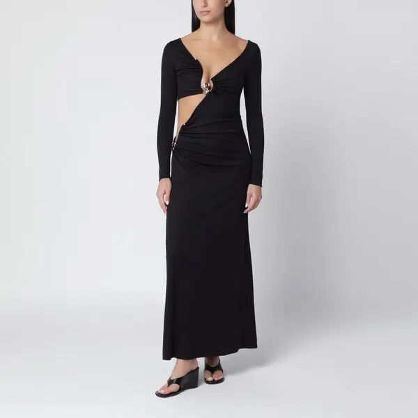 Christopher Esber Asymmetric Long Sleeve Jersey Slip-on Dress With Natural Stone Hardware