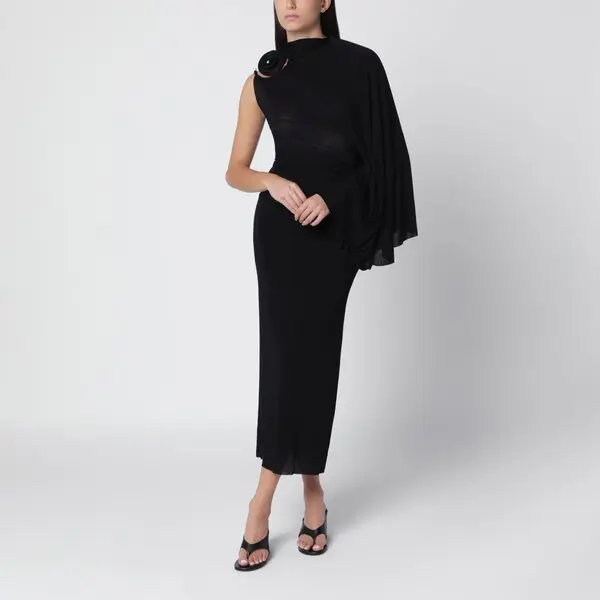 Christopher Esber Sculpted Spiral Drape Evening Dress With Asymmetrical Sleeve - Black