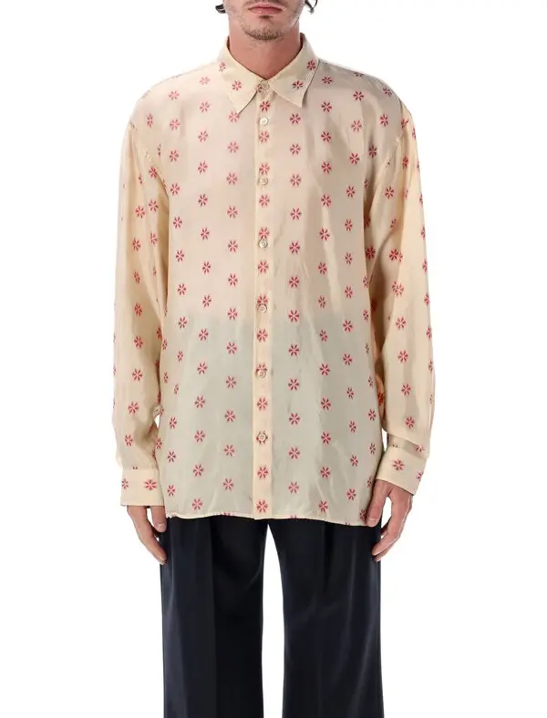 Dries Van Noten Croom Floral Cupro Shirt With Relaxed Fit - Sand
