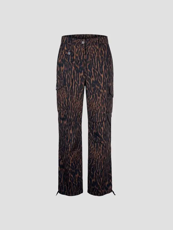 GANNI Stretch Cotton Pocket Cargo Pants Printed - Rawhide
