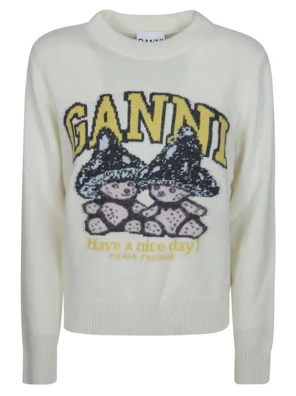 GANNI Graphic Wool Teddy Mushroom Sweater