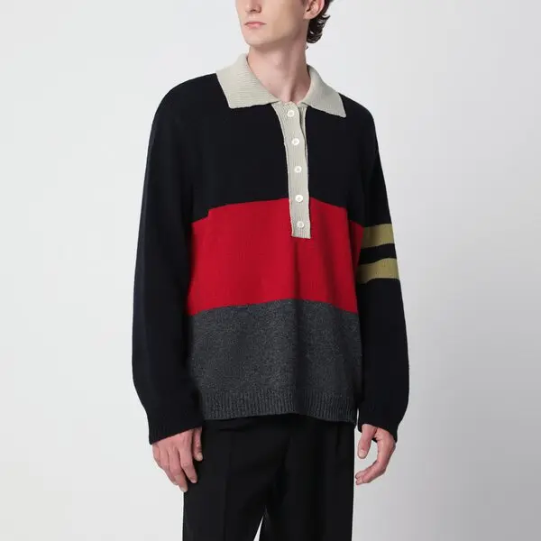 NAMACHEKO Color-block Striped Wool Polo Sweater With Contrast Collar