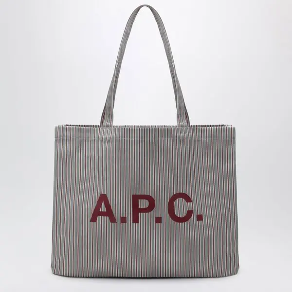 A.p.c. Lou Large Striped Cotton Tote Bag - Green
