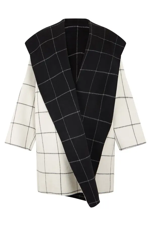 TOTEME Reversible Oversized Checked Wool Jacket With Wrap Collar - Multicolor