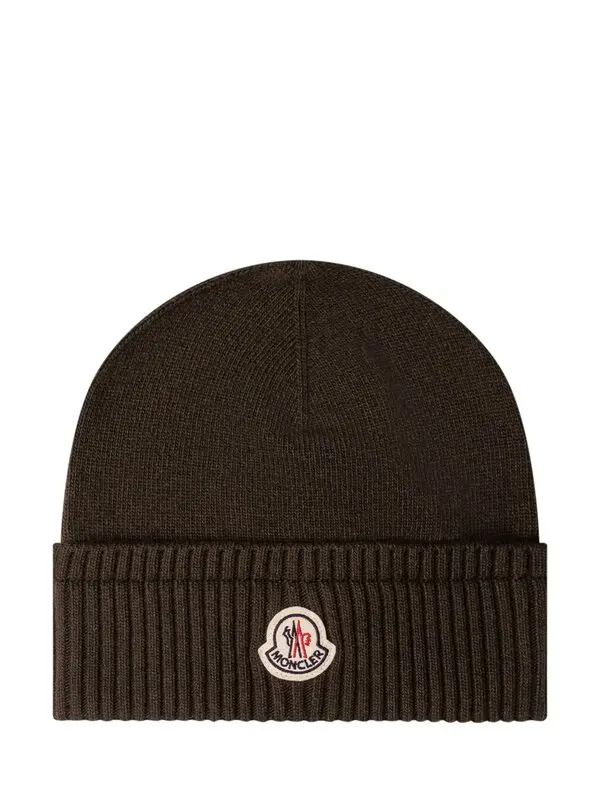 Moncler Mini Logo Fold-over Beanie With Front Patch