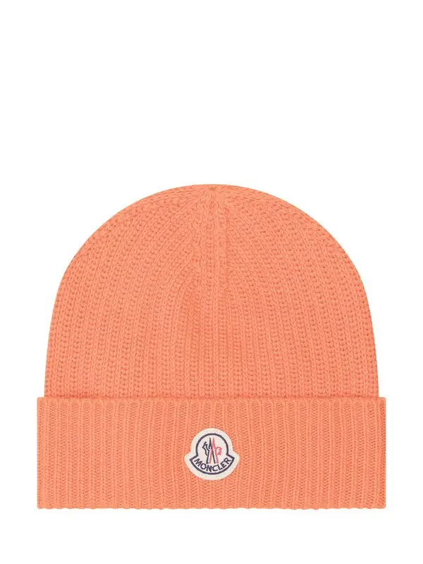 Moncler Mini Ribbed Beanie With Cuffed Fold-over And Logo - Rosso