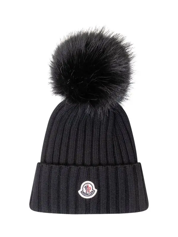 Moncler Rib-knit Beanie With Mini Pom-pom - Nero