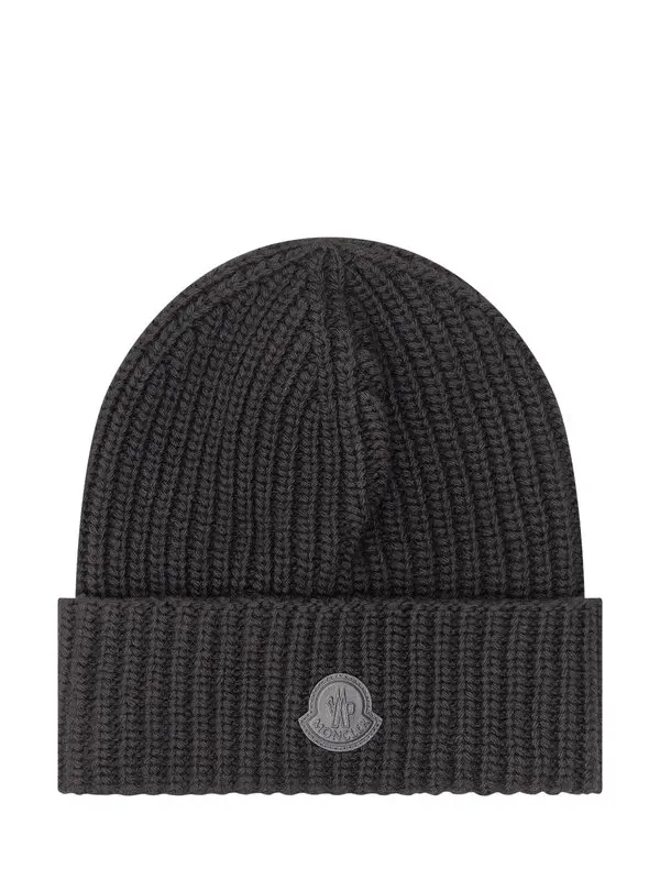 Moncler Logo Knit Beanie - Nero