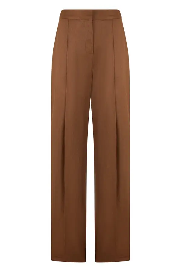 Elisabetta Franchi Pleated High-waist Linen-blend Trousers