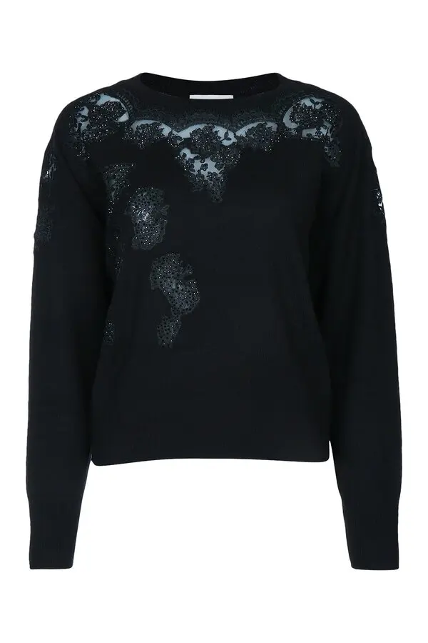 ERMANNO FIRENZE Lace-trim Crewneck Sweater