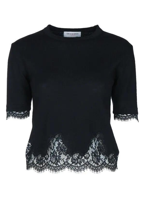ERMANNO FIRENZE Lace Short-sleeve Sweater