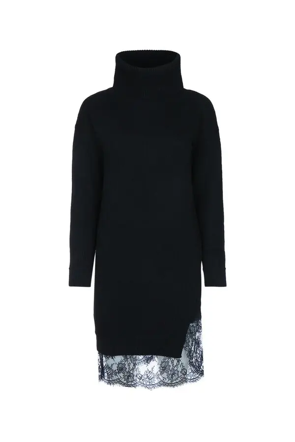 ERMANNO FIRENZE Sculpted Sweater Gown With Pizzo Lace - Nero