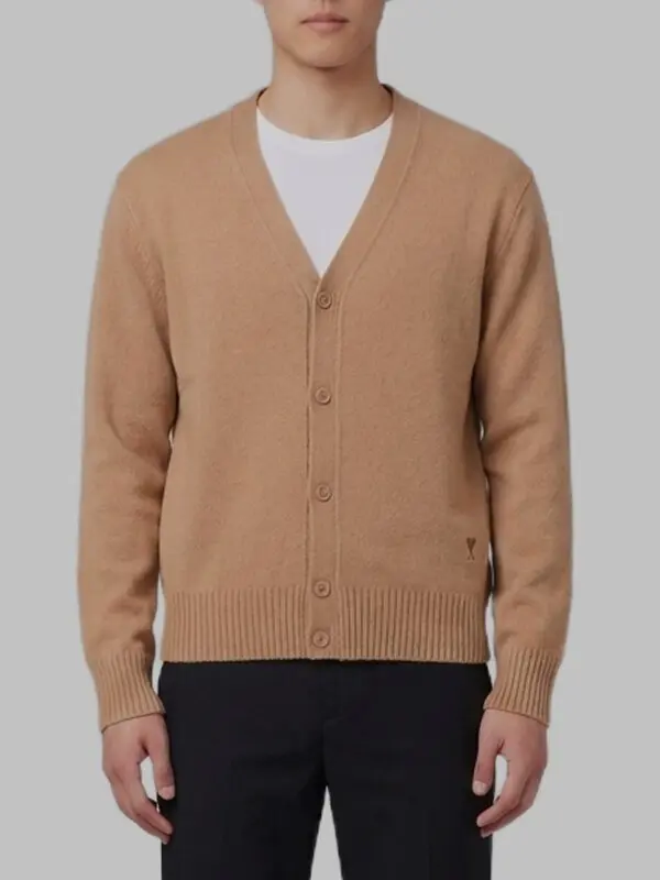 AMI Paris V-neck Cardigan With Tonal De Coeur Detail