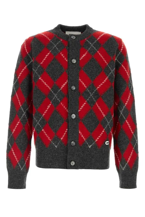 AMI Paris Embroidered Wool Cardigan
