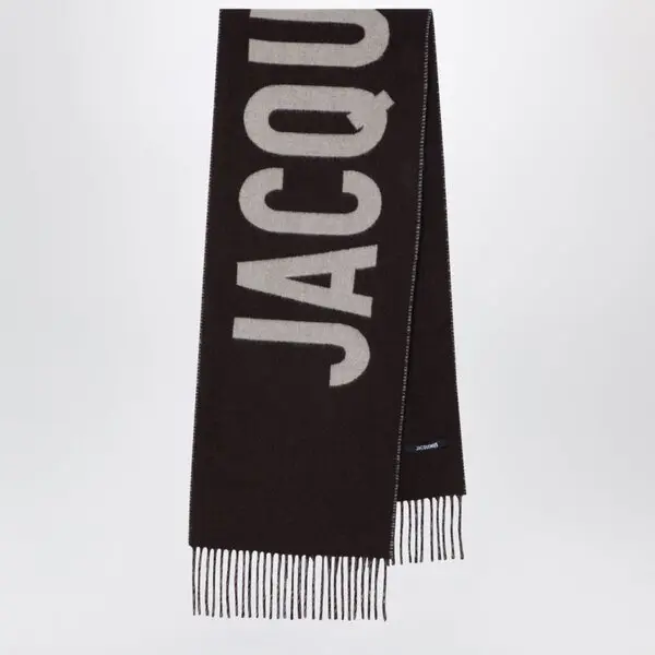 Jacquemus Wool Logo Scarf With Contrasting Maxi Branding - Brown