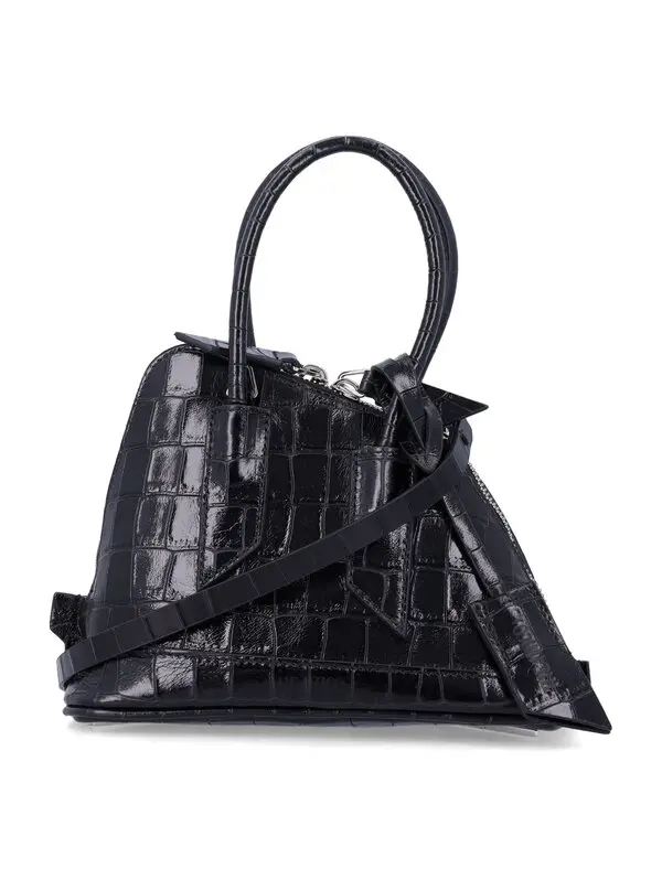 Attico Crocodile-embossed Patent Leather Top Handle Bag - Nero