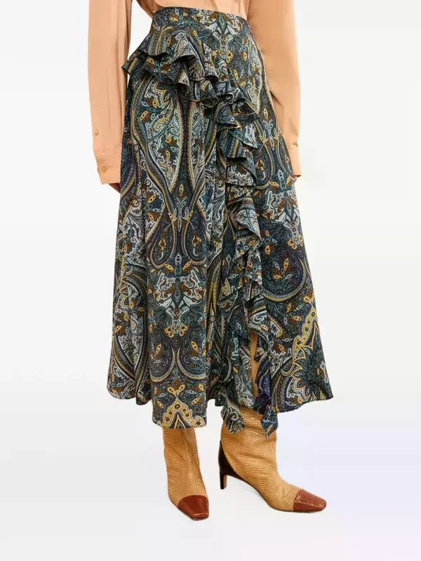 Ulla Johnson Riele Paisley-print Ruffled Midi Skirt - Blue