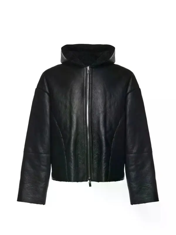 HELIOT EMIL Pace Hooded Leather Jacket - Black
