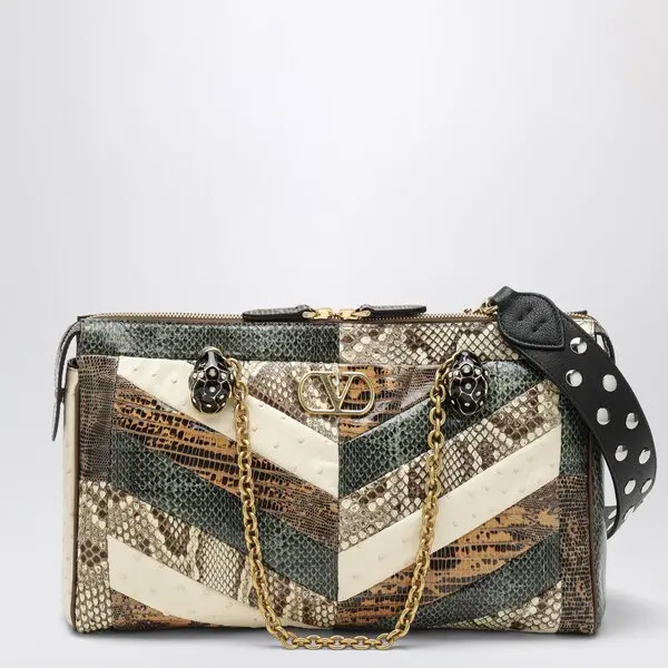 Valentino Garavani Medium Panthea Shoulder Bag In Exotic Leather With Chevron Pattern - Multicolor