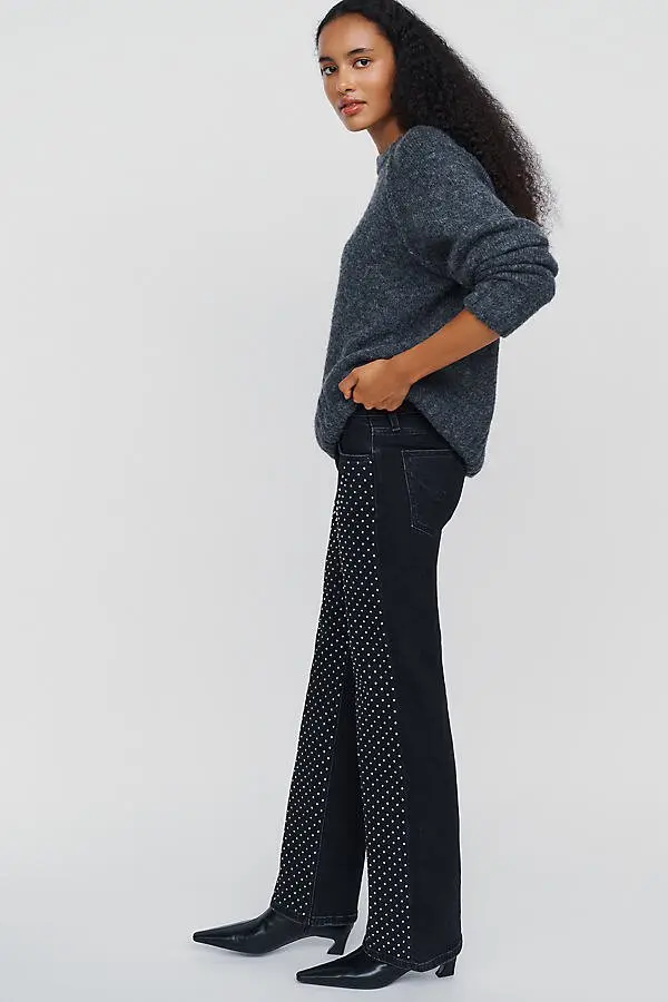 Hudson Jeans Rosie Studded High Rise Wide Leg Jeans