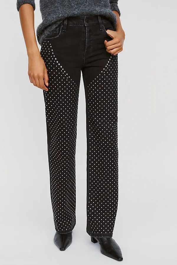 Hudson Jeans Rosie Studded High Rise Wide Leg Jeans