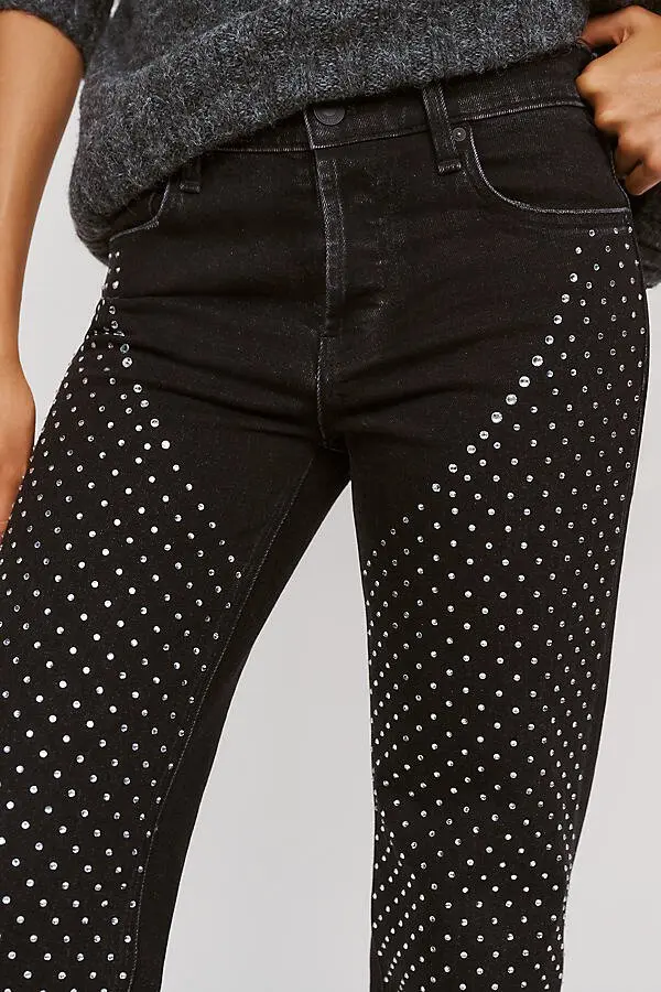 Hudson Jeans Rosie Studded High Rise Wide Leg Jeans