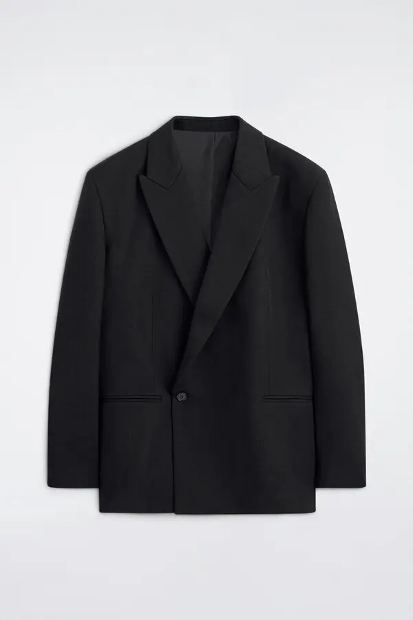 Cos Double-breasted Herringbone Blazer - Black