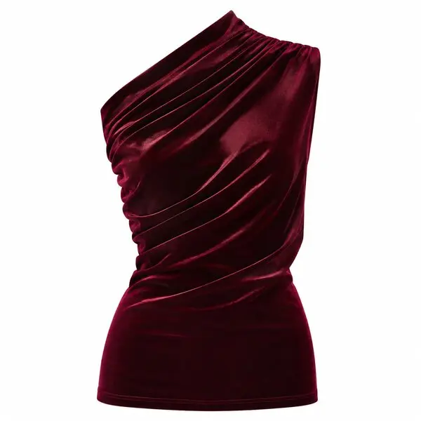 ME & THEE Reality Check Burgundy Velvet One Shoulder Top