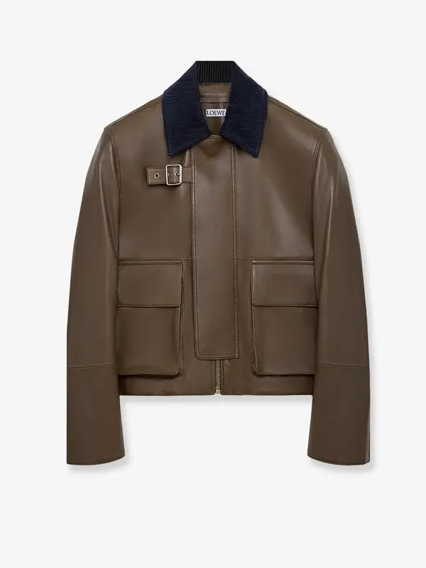 Loewe Lightweight Nappa Leather Short Jacket With A Corduroy Collar - Multicolor
