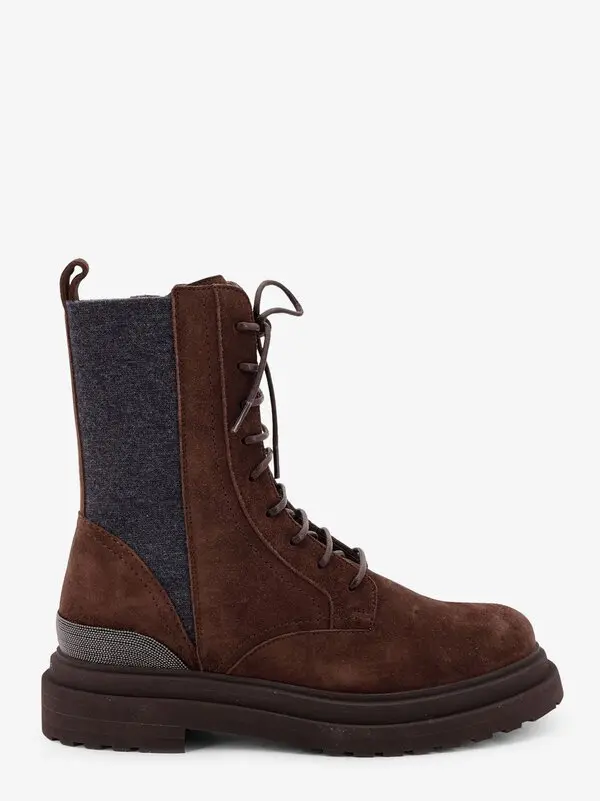 Brunello Cucinelli Suede Boots With Virgin Wool Knit Insert And Precious Detail - Multicolor