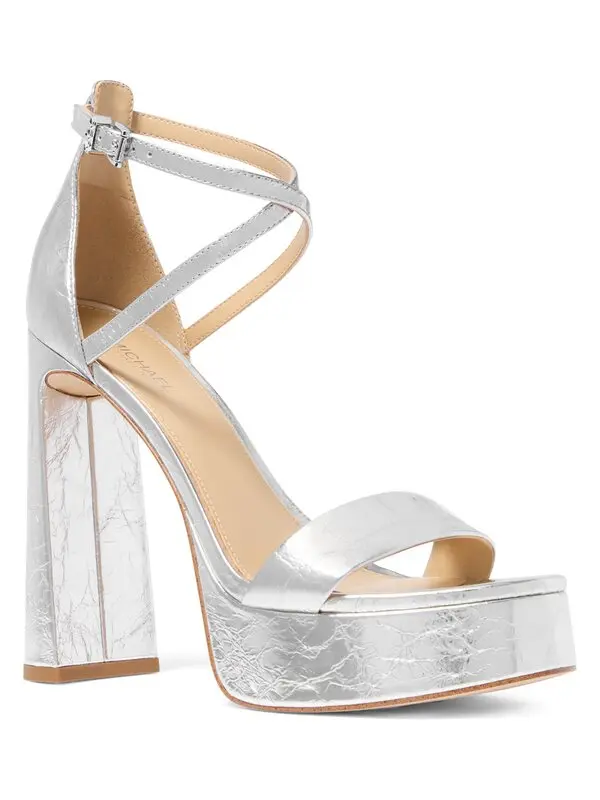 Michael Kors Cami 125mm Leather Platform Sandals - Silver
